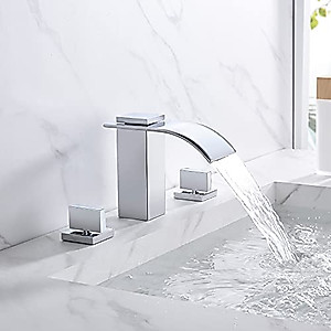 sumerain Waterfall 8 Inch Widespread Bathroom Sink Faucet 3 Hole Chrome Finish