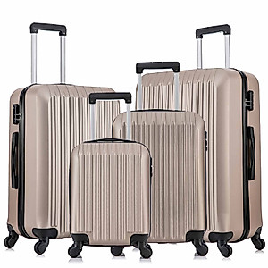 Fridtrip 4 Piece Luggage Sets Hard Shell Lightweight ABS Luggage Suitcase with Durable Spinner Wheels 16" 20" 24" 28" (Champagne Gold)