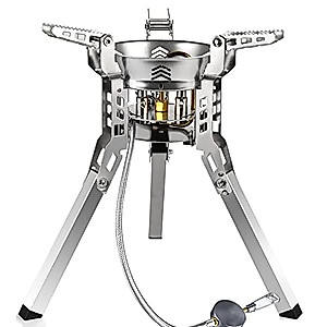 LIZHOUMIL 6800W Windproof Camping Gas Stove, Portable Outdoor Camp Stove with Fuel Canister Adapter, Stainless Steel Backpacking Stove for Camping Hiking Picnic Mountaineering Fishing Silver