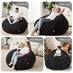 Homguava Bean Bag Chair: Teardrop Bean Bags with Memory Foam Filled, Compact Beanbag Chairs Soft Sofa with Corduroy Cover (Black)