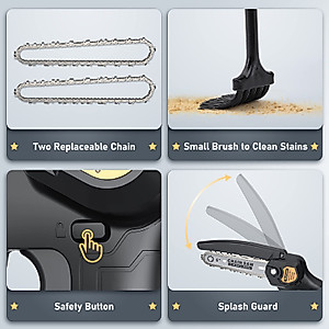 Bomves Cordless Mini Chainsaw, 6-INCH Electric Power Chainsaw, Battery Powered 2Pcs 24V 2000MAH Rechargeable Battery with Splash Guard for Wood Cutting Tree Trimming Gardening Camping