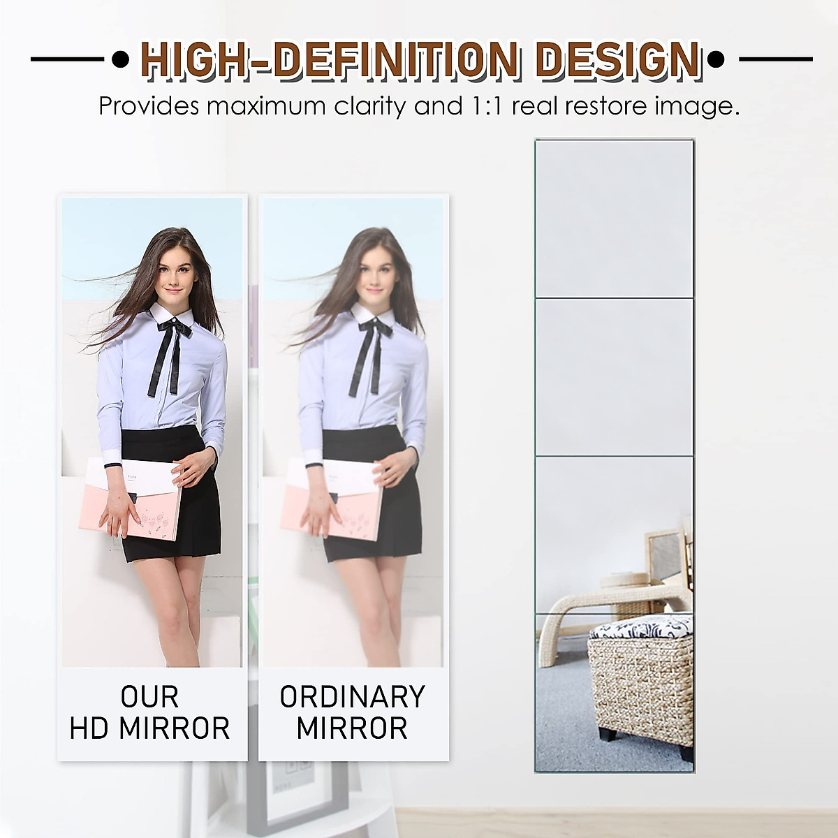 cyhqo Unbreakable Full Length Wall Mirror Cheap,Over The Door Mirror,48"x12" (4Pcs 12"x12"),Made of Shatterproof Plexiglass Acrylic,Long Mirrors for Bedroom Closet,Workout for Home Gym Body