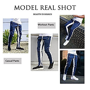 Bysan Men Drawstring Sweatpants Jogging Pants with Zipper Pockets for Athletic Workout Gym Running (055-Blue M)