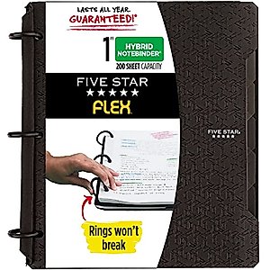 Five Star Flex Hybrid NoteBinder, 1 Inch Binder with Tabs, Notebook and 3-Ring Binder All-in-One, Black (29328AA2)