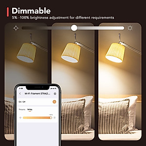 OREiN Smart LED Edison Light Bulb with Remote Control WiFi A19 Vintage Light Bulbs E26 Base 800Lm, 8W 60W Equiv Tunable 2700K-6500K Filament Bulbs Work with Alexa/Google/Aidot APP 4pack+1Romote…
