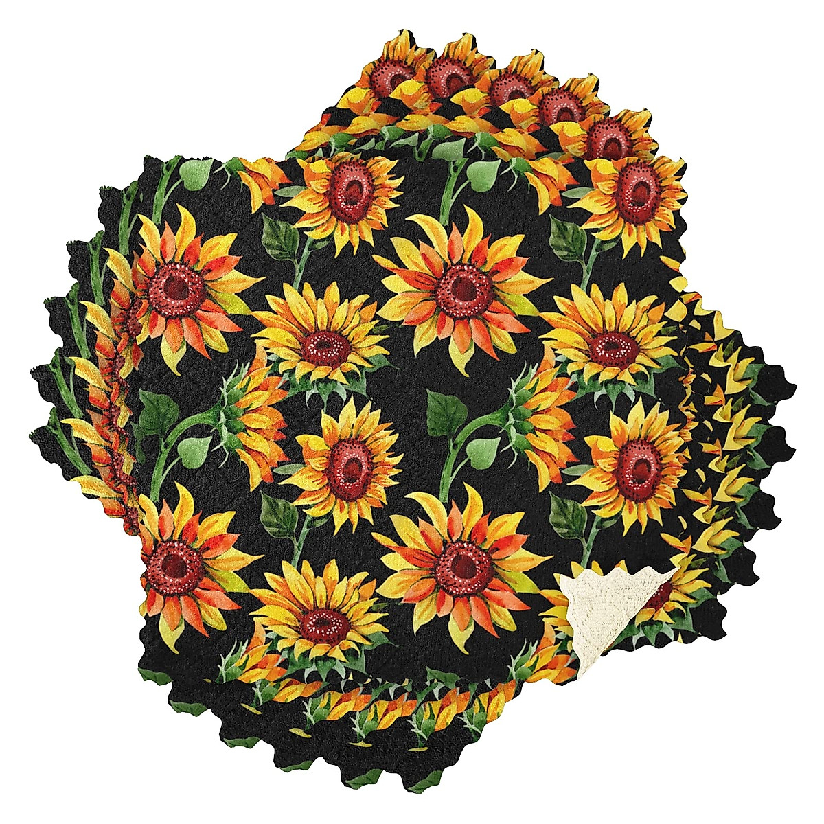 ALAZA Sunflower Floral Black Watercolor Stylish 6 Pack Kitchen Towels Dish Bar Tea Towel Dishcloths Fast Drying Super Soft 11 x 11 inches