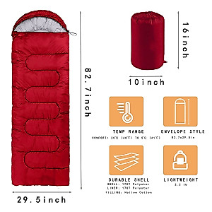 GUYUSM Camping Sleeping Bag - Lightweight Backpacking Sleeping Bag for Adults Boys and Girls, Waterproof Camping Gear Equipment, Outdoors Travel Essentials, Red, Rectangle