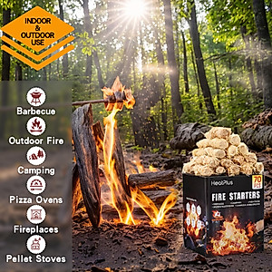 Heatplus Fire Starter -70 Pcs Fire Starters for Campfires, Fireplace, Grill, Wood & Pellet Stove, Fire Pit, BBQ, Survival, ooni Pizza Ovens, Water Resistant and Odorless Safe for Indoor/Outdoor Use