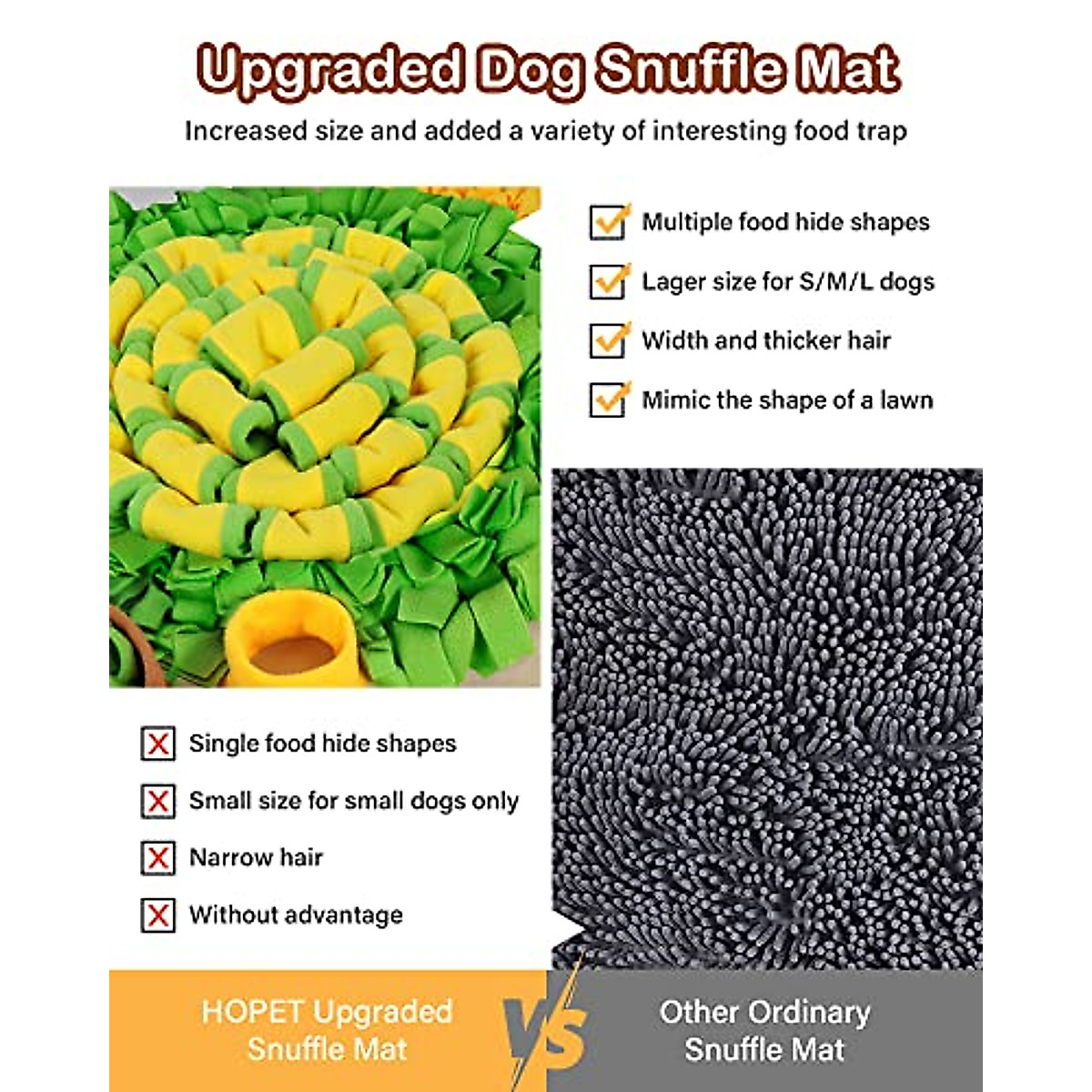 HOPET Snuffle Mat for Large Dogs, Slow Feeder Dog Puzzle Toys Interactive Sniff Feeding Training Mat for Puppy Treats Mind Game for Boredom and Stress Relief for Outdoor Indoor Small Medium Breed