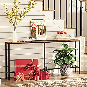 ALLOSWELL Console Table, 70.9" Narrow Long Sofa Table, Entryway Table, Industrial Sofa Table, Side Table, for Hallway, Living Room, Sturdy and Stable, Easy to Assemble, Rustic Brown CTHR18001