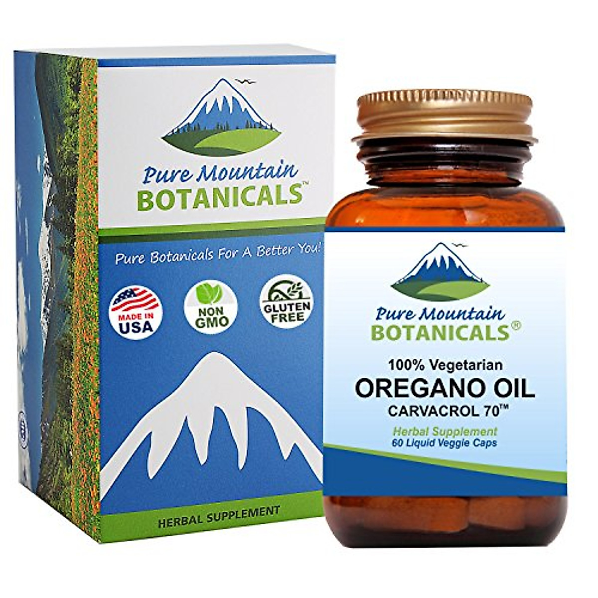 Pure Mountain Botanicals Wild Oregano Oil Capsules - 60 Vegan Caps – Now with 510mg Mediterranean Oil of Oregano
