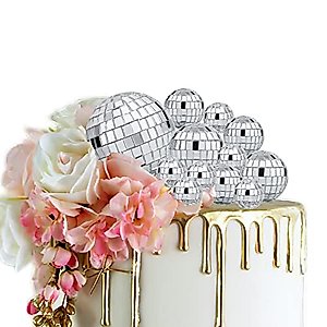 12pcs Disco Ball Cake Toppers, 4 sizes disco ball cake topper sliver Disco Theme Accessories for Birthday Cake Party 70s Theme Party Favor Cake Disco Ball Party Decorations