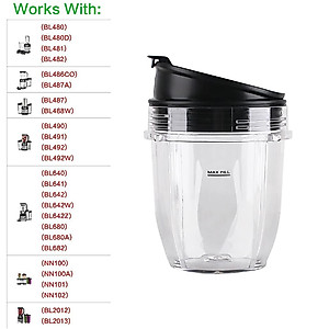 Veterger 2 Pack Replacement Parts Cup with Lid,Compatible with Ninja Blender Auto iQ BL480 BL482 BL642 NN102 BL682 BL450 BL2013 (2 12oz)