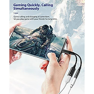 Adapter USB C to 3.5mm Headphone and Charger, 2 in 1 Type C to 3.5mm Audio Aux Adapter - PD 60W Fast Charging - Compatible with Samsung Galaxy S23 / S22 / S21 / A53 / A33,Pixel 7/7 Pro / 6