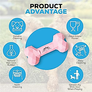 House of Puppies Dog Toys for Aggressive Chewers with Durable Natural Rubber - for Teething and Dental Care (Medium, Pink)