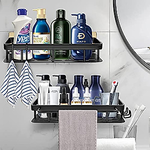 Shower Caddy Bathroom Shower Organizer, Adhesive Shower Caddy No Drilling Shower Storage,Shower Shelves for Inside Shower Rustproof Shower Rack Matte Black 2 Pack
