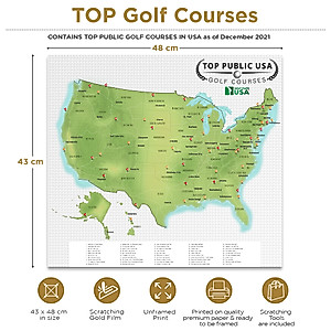 Golf Maps USA Top Public Golf Course in Each State Golf Scratch Map - Scratch-Off Golf Print with Eye-Catching Red Flags - Golfing Wall Decor - Unique Poster Gift for Golfers (Updated June 2023)