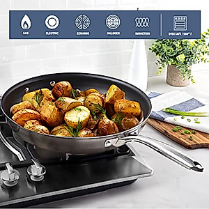GOTHAM STEEL Platinum Cast Nonstick 12” Fry Pan Skillet with Ultra Durable Mineral and Diamond Triple Coated, Oven & Dishwasher Safe, 100% PFOA Free