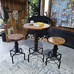 Topower American Antique Vintage Industrial bar Stool and Table Set Cafe Coffee Industrial Bar Bistro Set of 2