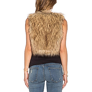 Tanming Women's Sleeveless Open Front Fluffy Short Faux Fur Vests Waistcoats (Grey-XS)