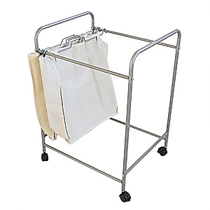 Laundry Sorter 2 Bag Laundry Hamper Cart with Rolling Lockable Wheels and Removable Bags Laundry Organizer Cart for Clothes Storage