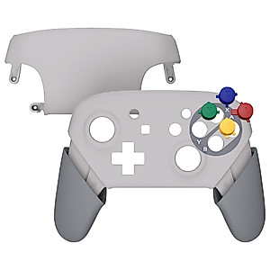 eXtremeRate SFC SNES Classic EU Style Faceplate Backplate Handles for Nintendo Switch Pro Controller, Soft Touch Replacement Grip Housing Shell Cover with Colorful ABXY Buttons for Nintendo Switch Pro