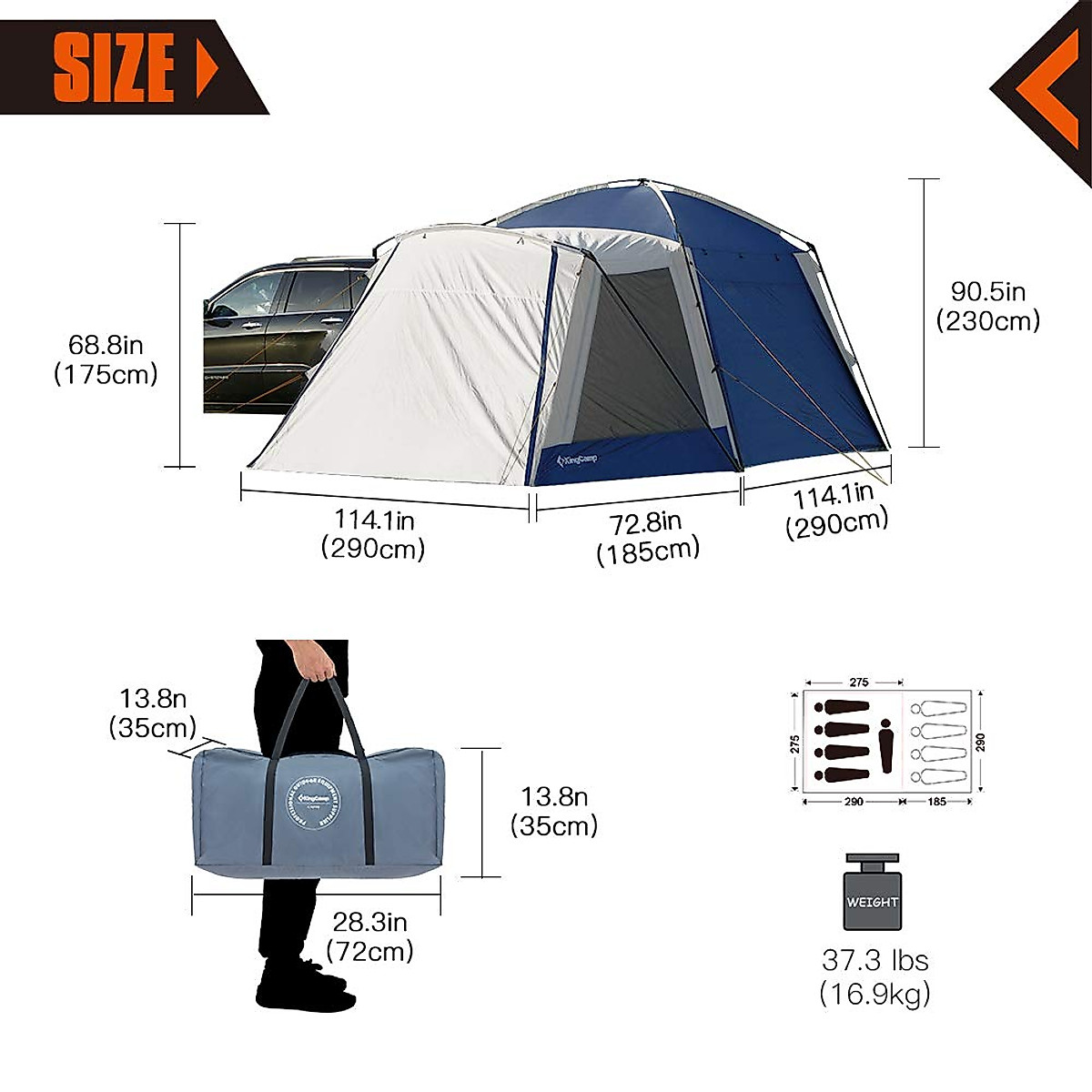 KingCamp Melfi Plus SUV Car Tent 3 Seasons 4-6 Person Multifunctional, Suitable Camping Traveling Family Outdoor Activities