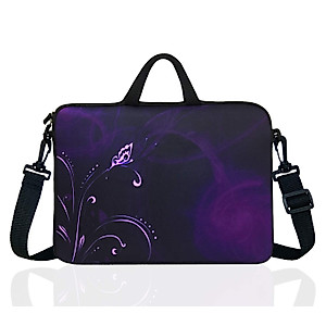15-Inch to 15.6-Inch Neoprene Laptop Shoulder Messenger Bag Case Sleeve For 14 15 15.6" Inch Acer/Asus/Dell/Lenovo/Thinkpad/HP/Macbook Pro/Air (Purple Flower)