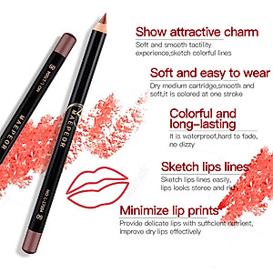 MAEPEOR Matte Lip Liner 12 PCS Nude Brown Series Highly Pigmented and Smoothly Velvet Lipliner Pencil Set Long Lasting and Waterproof Durable Lip Liners (12PCS-1)