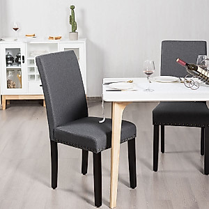Giantex Set of 4 Upholstered Dining Chairs, with Wood Legs, Padded Seat, Fabric Parsons Dining Chairs for Dining Room, Dark Grey
