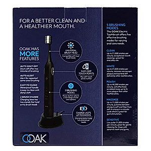 Ooak Electric Toothbrush with 5 Brushing Modes, 2 Advanced Brushes, Black