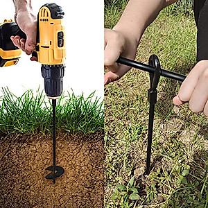 MIXXIDEA 15 inch 4 Pack Ground Anchor Stakes, Dual-Purpose Heavy Duty Metal Earth Augers for Tents, Canopies, Trampoline Sheds, Car Ports, Swing Sets, Small Buildings (Black-4 Pack)