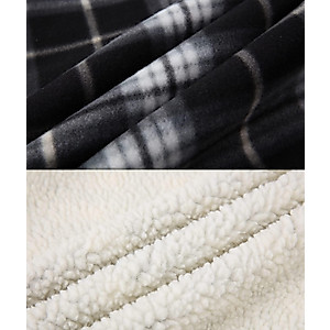 SCODI Men's Flannel Shirt Jacket Fleece Sherpa Lined Plaid Jackets Coat Full Zip Up Hoodie Winter Outwear Black White Large