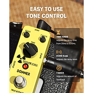 Donner Guitar Delay Pedal for Pedal Boards, Electric Guitar, Yellow Fall Analog Delay Guitar Effect Pedal Vintage Delay True Bypass