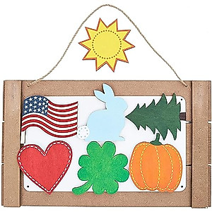 Juvale Interchangeable Welcome Home Sign, Wood Grain Hanging Wall Decor (16 x 9 in, 8 Pieces)