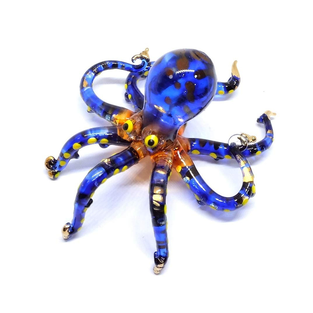 Handmade Mini 2.75" Blown Glass Swimming Octopus Figurines Figures Art,Collectible Dollhouse Gift Ideas,Miniature Ocean Animals,Tiny Ornament Cool Stuff Decor No.8