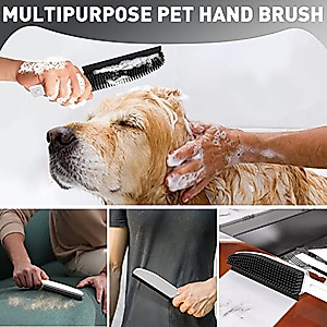 Sunally Rubber Broom Pet Hair Remover, Fur Remover Broom with Squeegee for Fluff Carpet, Hardwood Floor, Tile, Window, Black White, Includes Portable Lint Remover Brush