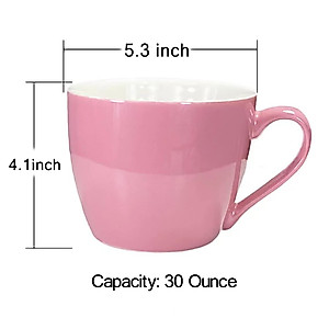 MECOWON 30 OZ Porcelain Coffee Mugs, Set of 2 Large Mugs for Soup, Cereal and Salad (pink)
