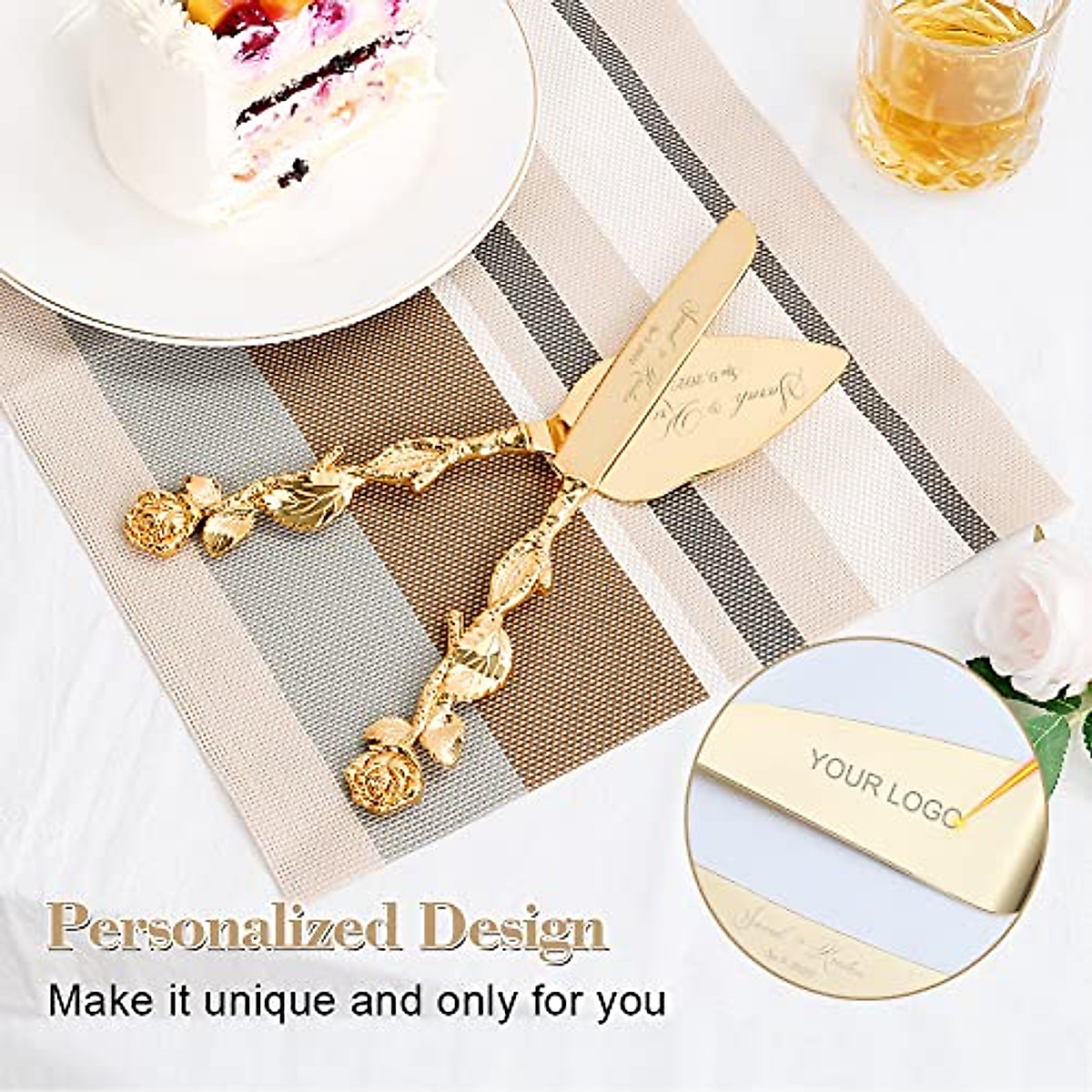 Cake Cutting Set for Wedding, Personalized Gold Cake Knife and Server Set, Custom Cake Serving Set, Engraved Pastry Pie Server Cake Pizza Cutter, Birthday Gift for Cake Lover