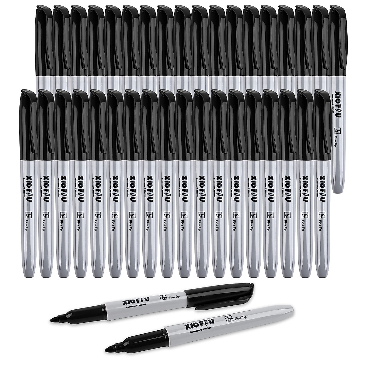 XioFiu Permanent Markers Bulk, 36 Pack Black Permanent Marker Set, Fine Tip, Waterproof Markers, Premium Smear Proof Pens, Waterproof, Quick Drying, Office Supplies for School, Office, Home