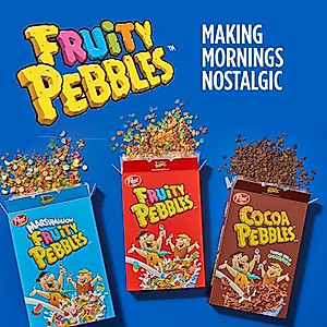 Pebbles Fruity PEBBLES Cereal, Fruity Kids Cereal, Gluten Free Rice Cereal for Kids, 15 OZ Large Cereal Sized Box