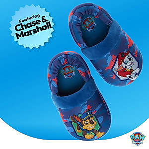 Nickelodeon Paw Patrol slippers - Boys Chase and Marshall House Shoes - Plush Lightweight Warm indoor Comfort Soft Aline House Slippers - Dar-Blue (size 9-10 Toddler)