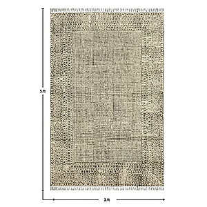 Casavani Indian Handmade Cotton Dhurrie Geometric Gray & Black Floor Carpet For Doormat Best Uses For Bedroom,Living Room,Dining Room,Kitchen,Purch,Balcony 6x8 Feet