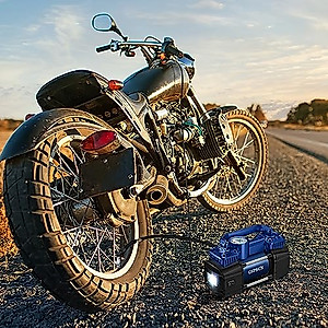 GSPSCN Portable Digital Car Tire Inflator with Gauge 150Psi Auto Shut-Off, Heavy Duty Double Cylinders 12V Air Compressor Pump w/Emergency LED Light for Auto,Truck,Car,Bicycles,RV,SUV,Balls etc. Blue