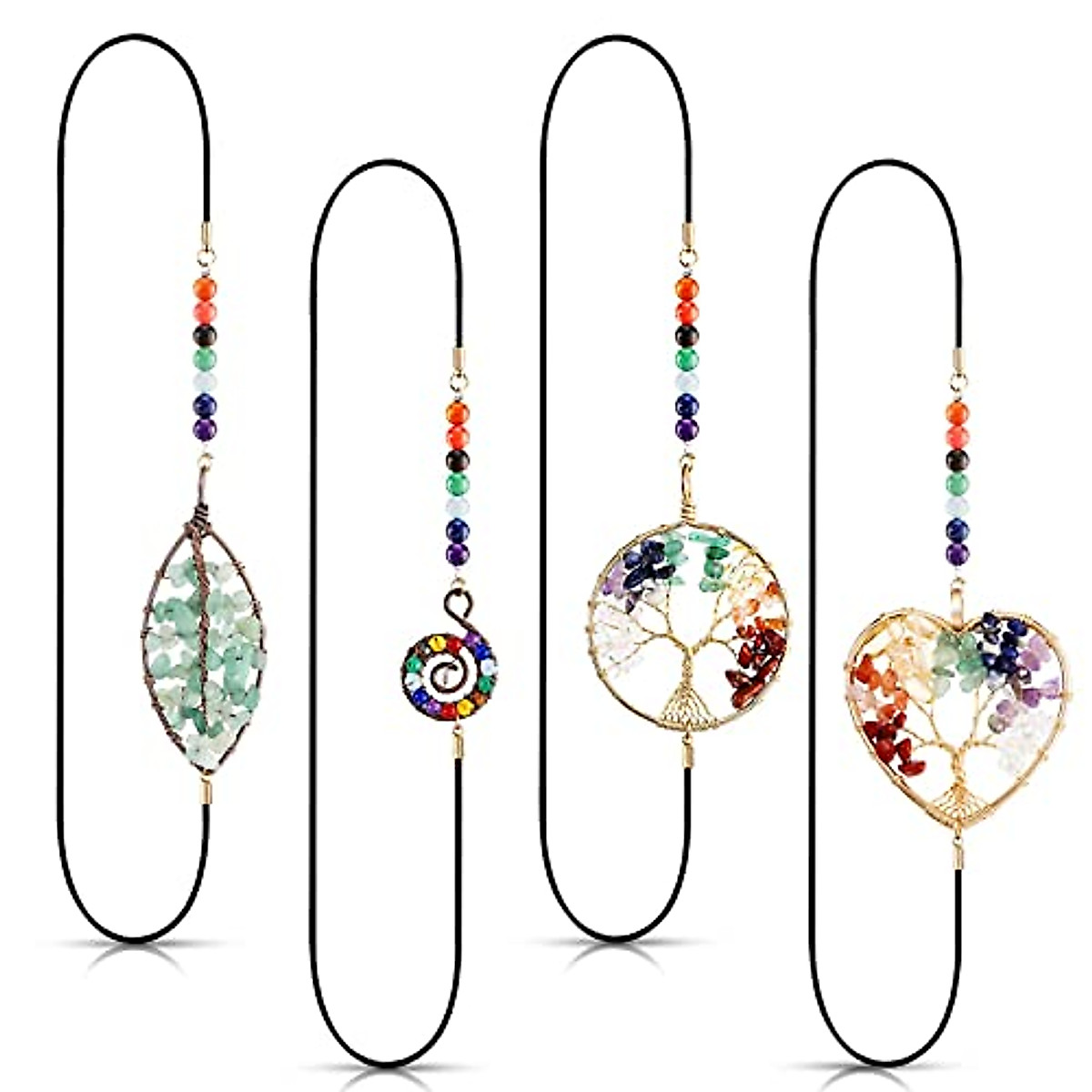 4 Pieces Crystal Bookmark Tree Elastic Bookmark Antique Beading Bookmarks Handmade 7 Chakra Crystals Tree Bookmarks for Book Lovers Gemstones Book Markers for Office Teacher Student Birthday Gifts