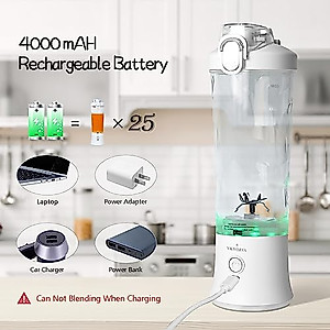 Portable Blender, VKYOZVA Personal Blender for Shakes and Smoothies, 240W Blender with 6 Stainless-Steel Blades,USB Rechargeable Blender Cup Travel Lid with 2 Straws And Brush for Home, Outdoor