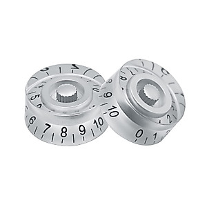 Micovay 4pcs Volume Tone Speed Control Knobs Hat Shape for Les Paul LP Style Bass Electric Guitar Parts, Transparent Silver with Black Numbers