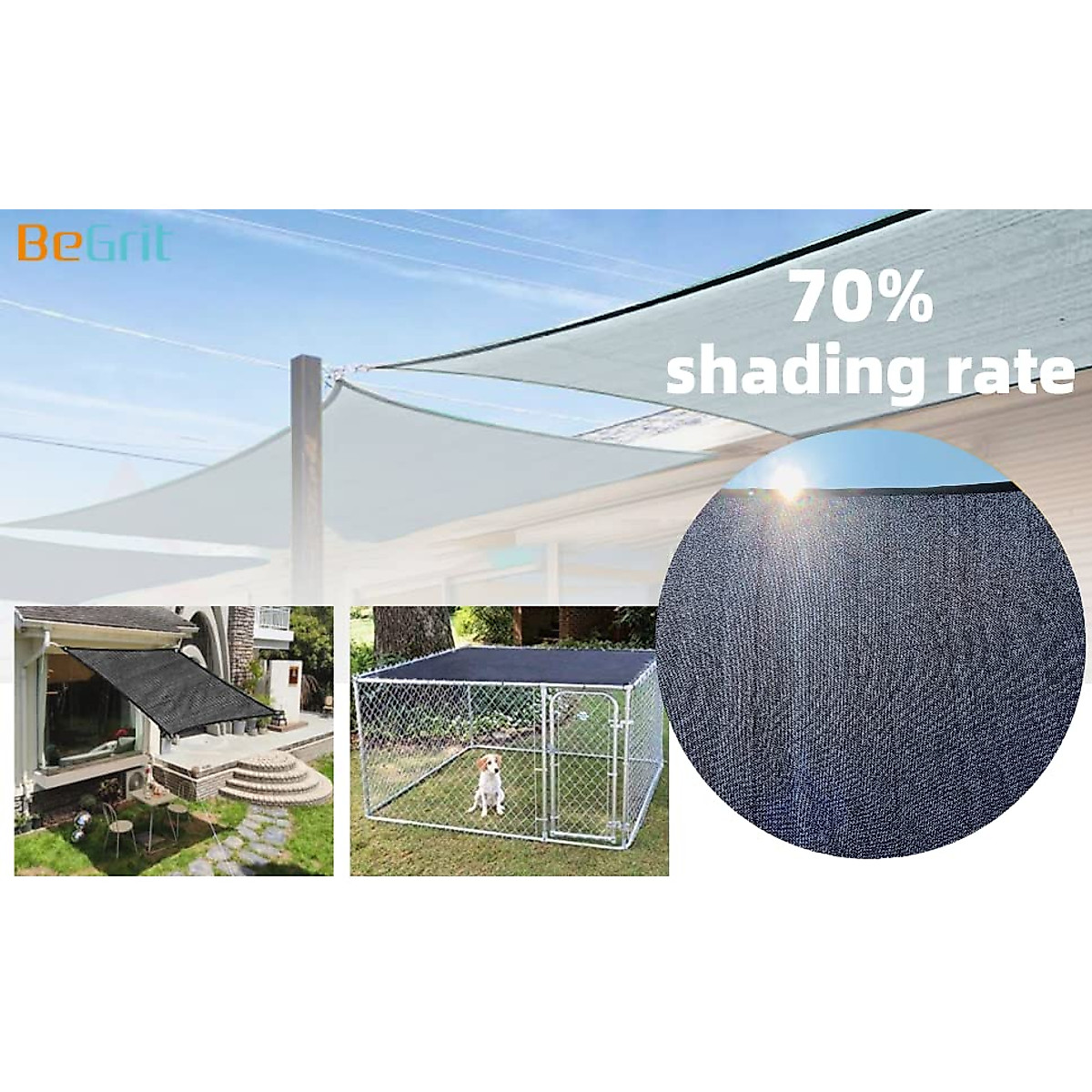 BeGrit 70% 9x20ft Shade Cloth with Grommets Garden Sun Mesh Sunblock UV Resistant Net for Garden Cover Flowers,Patio Plants,Chicken Coop,Greenhouse(Black)