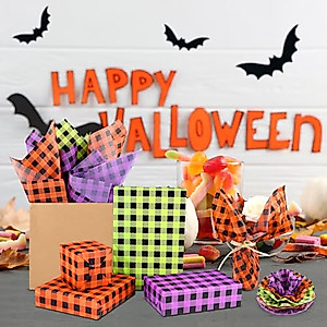 NEBURORA 60 Sheets Halloween Tissue Paper 14 x 20inch Orange Green Purple Buffalo Plaid Wrapping Paper for DIY Craft Gift Bags Halloween Party Supplies