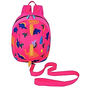 AINIBAB Toddler Dinosaur Mini Backpack with Leash Children Kids Baby Harness Bookbag (Pink)
